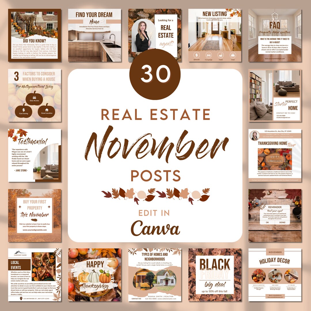 November Realtor Social Media Post Templates, Fall Real Estate ...