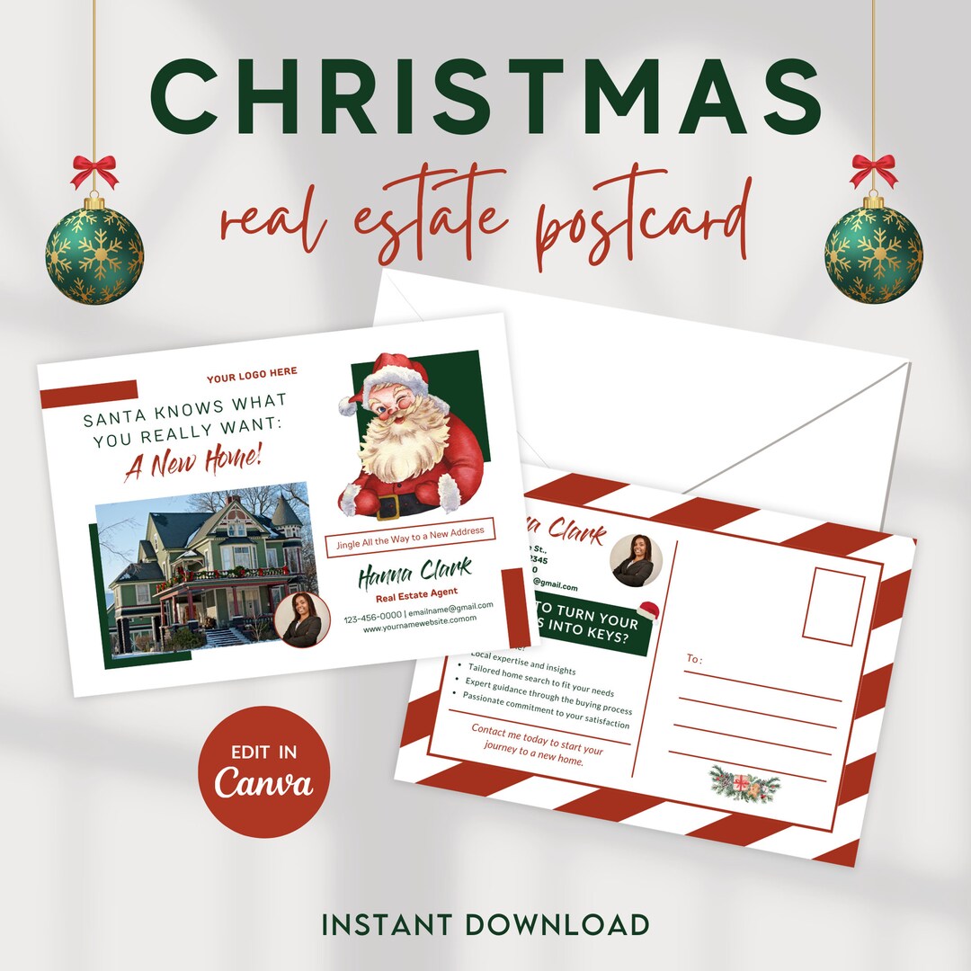 Christmas Real Estate Postcard, Holiday Greetings Realtor Postcard ...