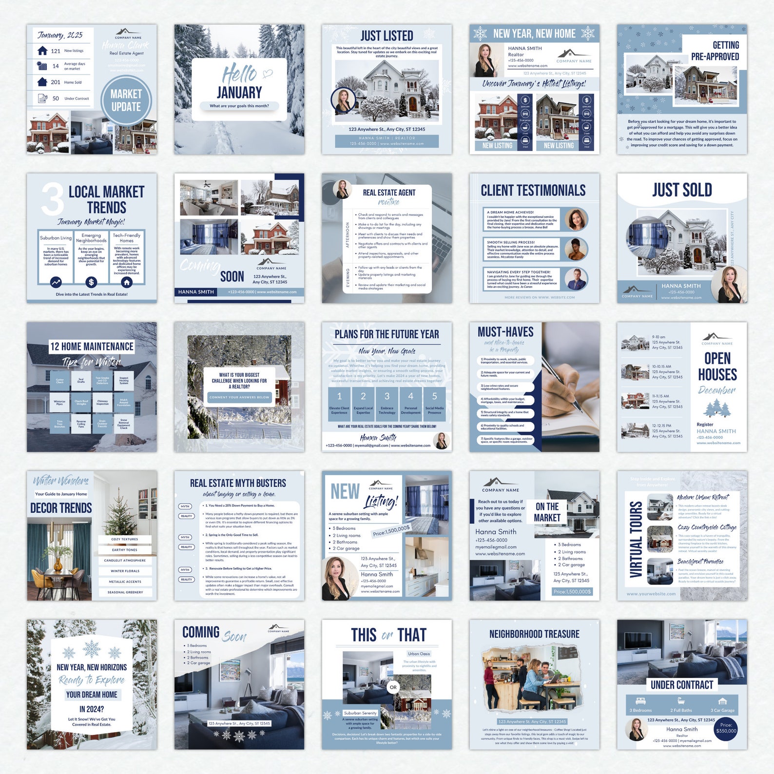 January Realtor Social Media Post Templates, Winter Real Estate Agent ...