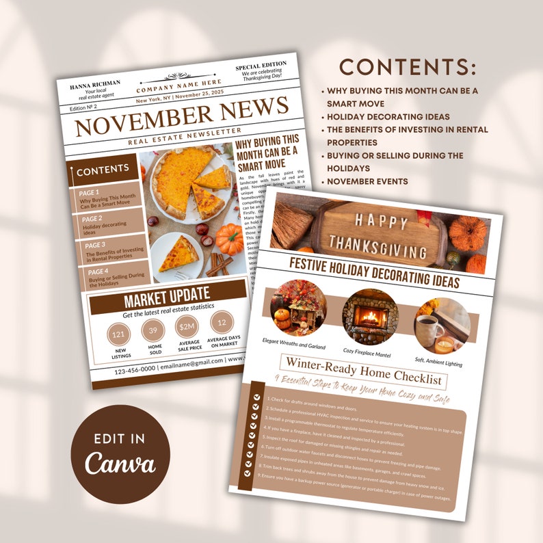 November Real Estate Newsletter, Realtor Fall Marketing Newsletter ...