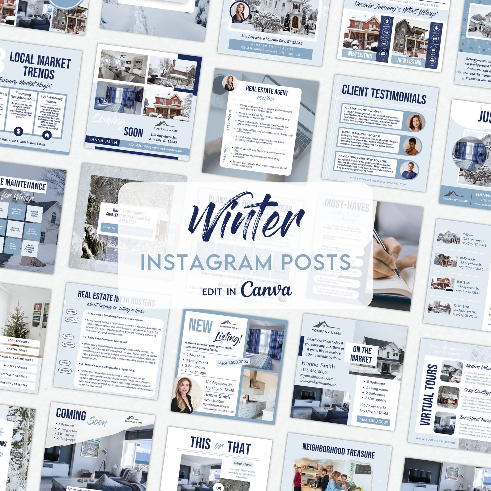 January Realtor Social Media Post Templates, Winter Real Estate Agent ...