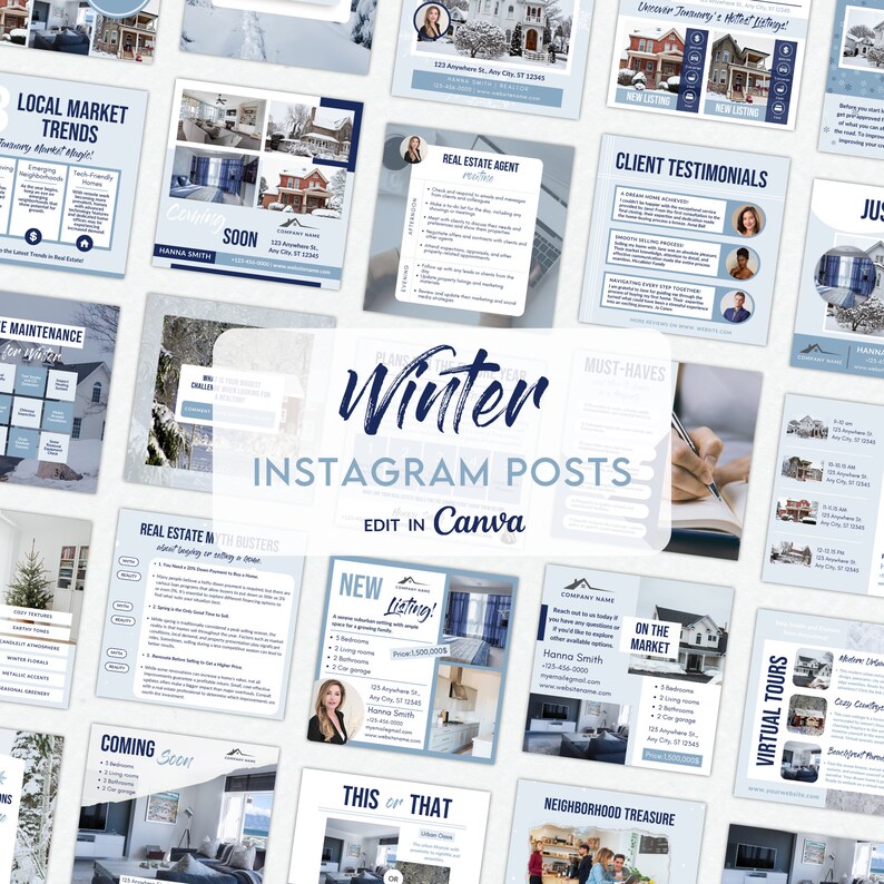 January Realtor Social Media Post Templates, Winter Real Estate Agent ...