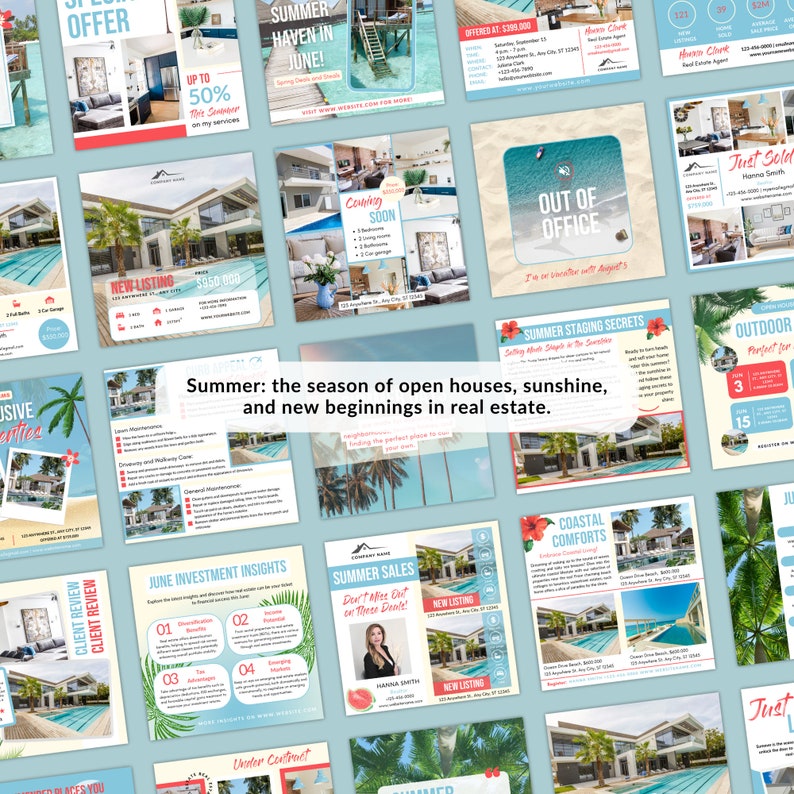 June Realtor Instagram Posts, Summer Real Estate Social Media Template ...
