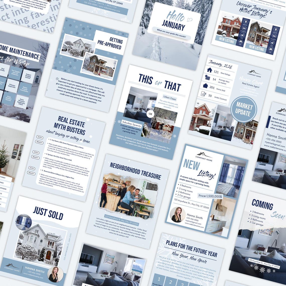 January Realtor Social Media Post Templates, Winter Real Estate Agent ...
