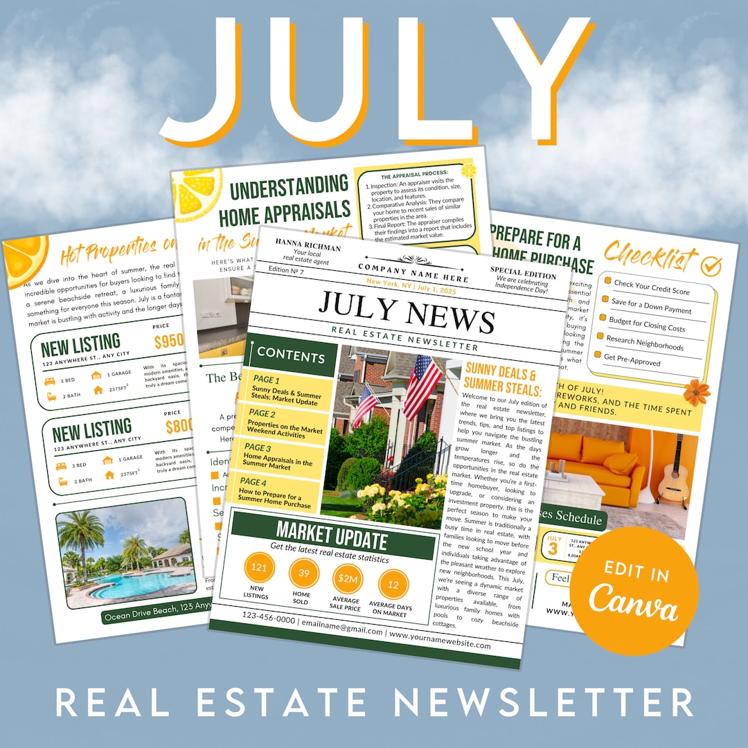 Summer Real Estate Newsletter, July Realtor Marketing Newsletter, July ...