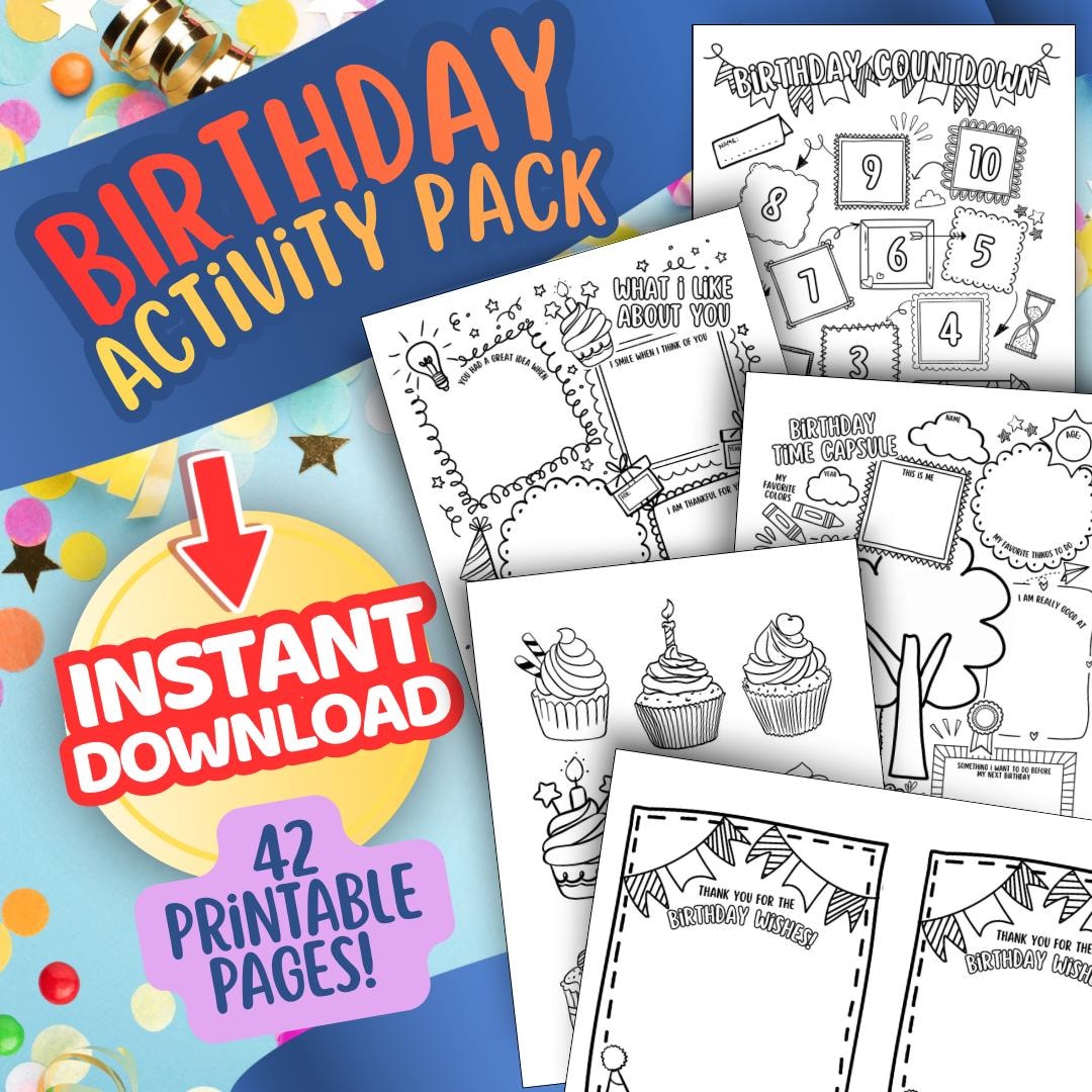 Birthday Activity Pack – 41 Printable Pages for Kids, Birthday Party ...