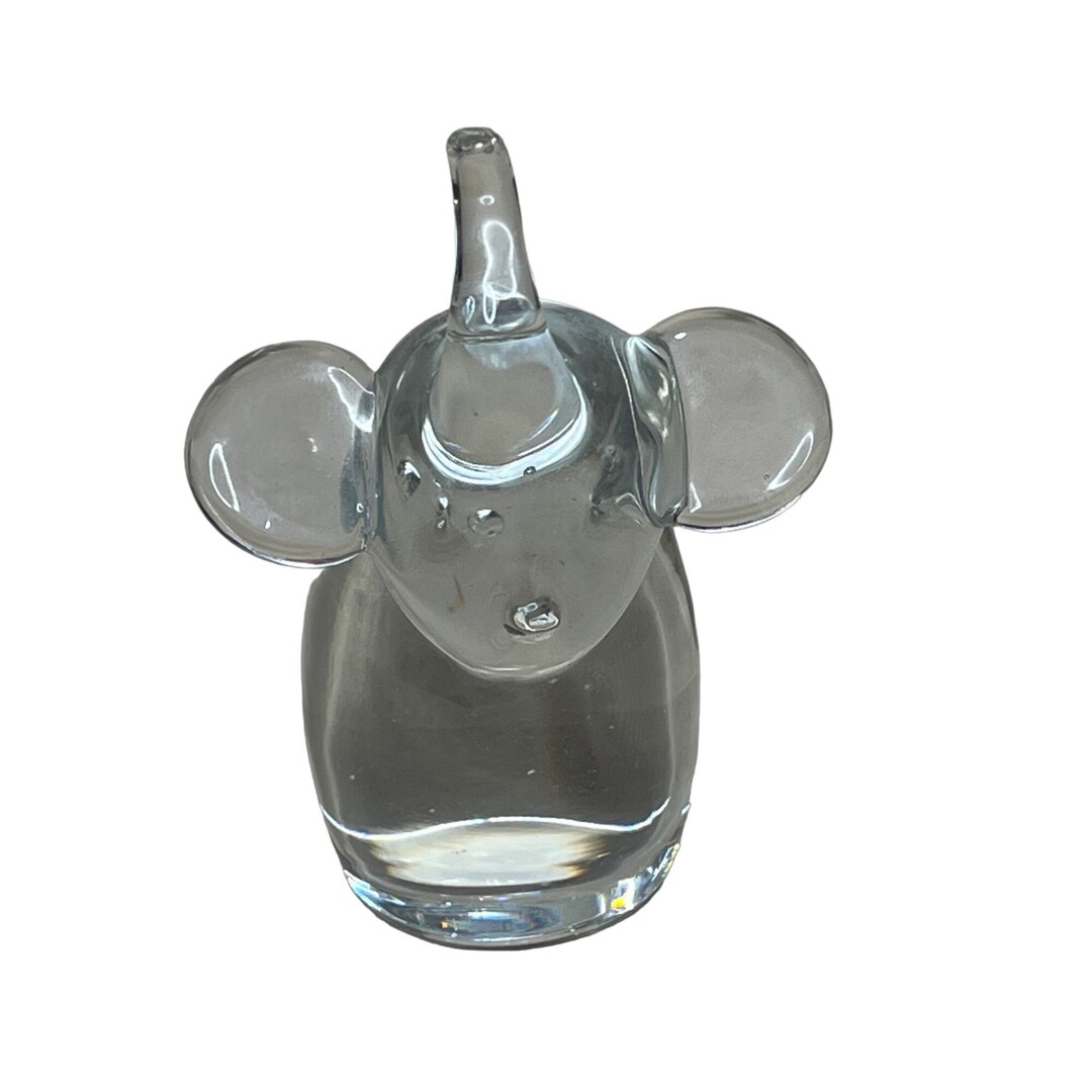 Vintage Clear Glass Elephant Paperweight Figurine Trunk Up - Etsy