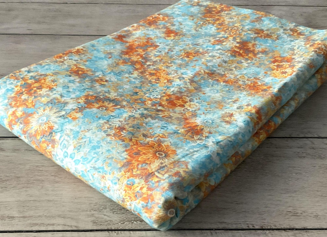 108" Wide Quilt Backing, Dancin Dahlias #24 Blue Rust Floral, 100% ...