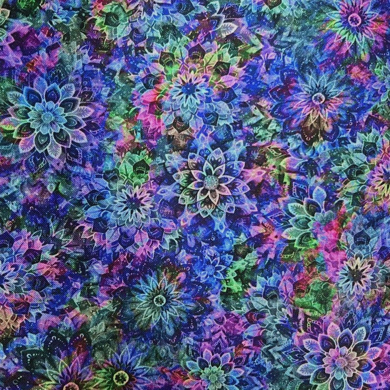 108" Quilt Backing, Dancin Dahlias #16 Blue Floral, Queen Size Cotton ...