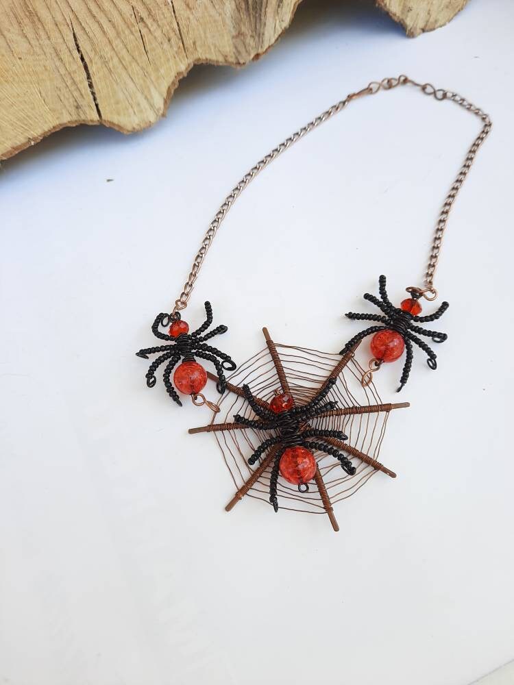 Spider Web Necklace Gothic Black Red Necklace Insect Necklace Witch ...