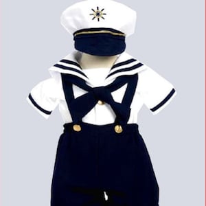 Boys Navy Sailor Suit 4 Piece Outfit With Matching Hat and Neckerchief ...