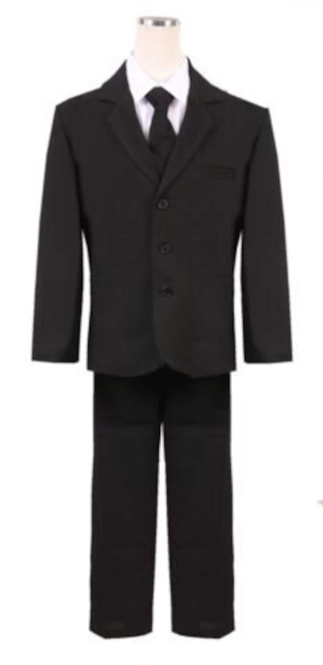 Black Boys Husky Suit, 5 Pc Suit Set(vest,pants,jacket,shirt,tie) for ...