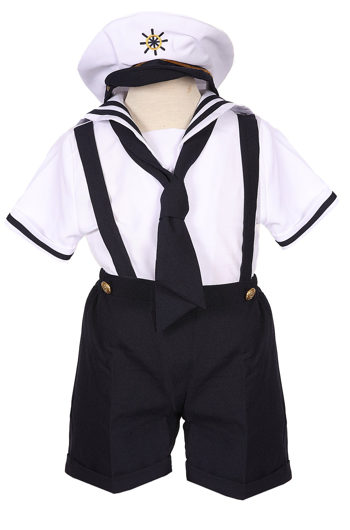 Boys Navy Sailor Suit 4 Piece Outfit With Matching Hat and Neckerchief ...