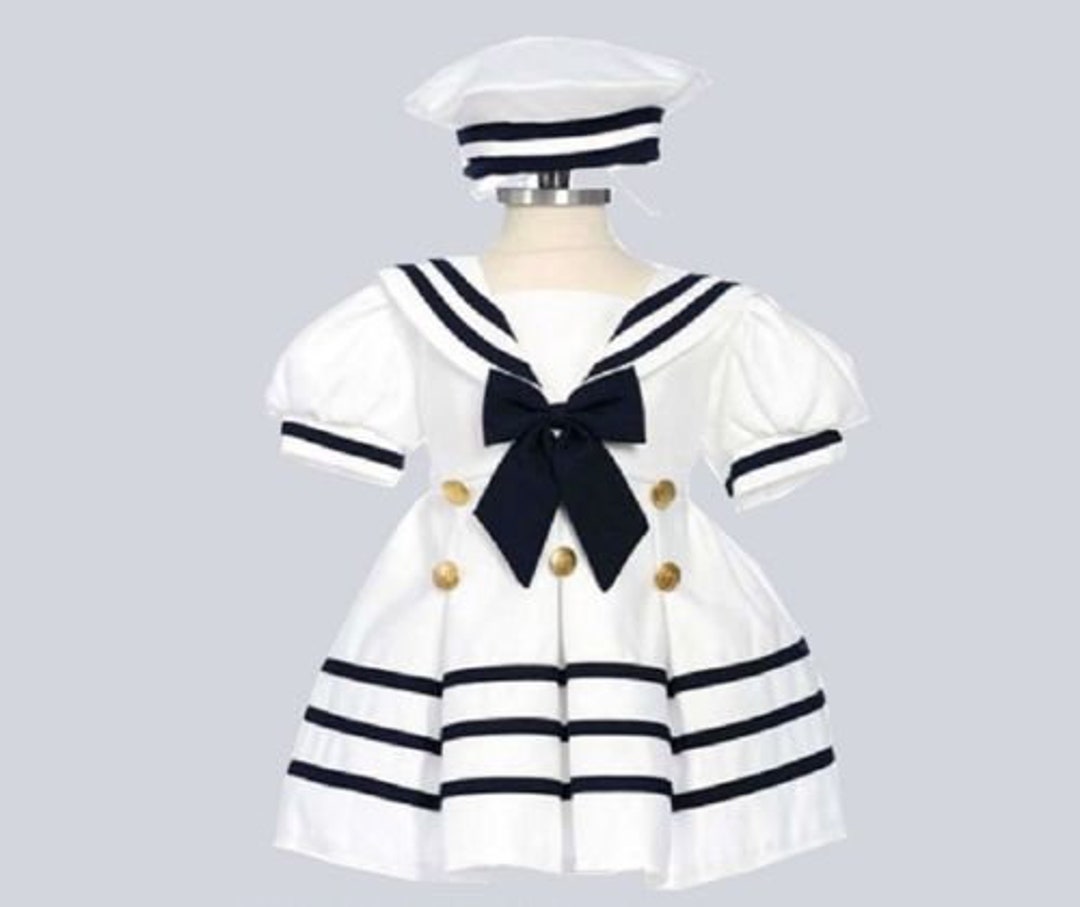 Girls White Sailor Dress Outfit With Matching Hat and Bow - Etsy