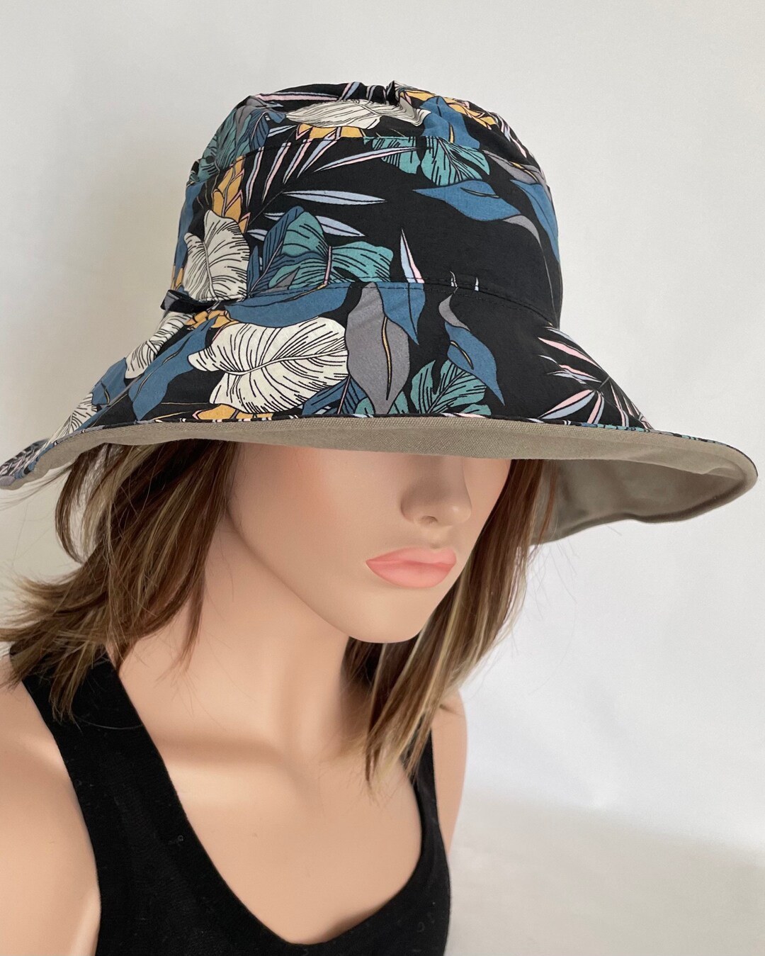 Hat Summer Woman Bali Khaki Reversible. Capeline Foldable Beach and Sun ...