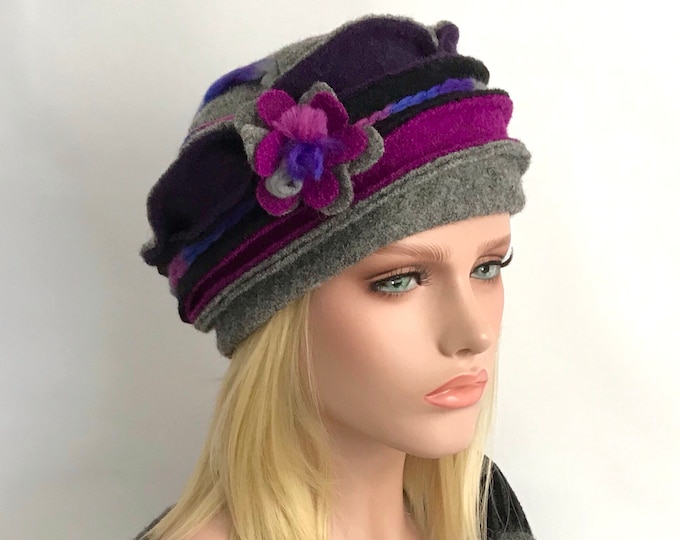 Women's Hat. Anais Grey-purple-fuchsia Boiled Wool Hat. Winter Hat ...