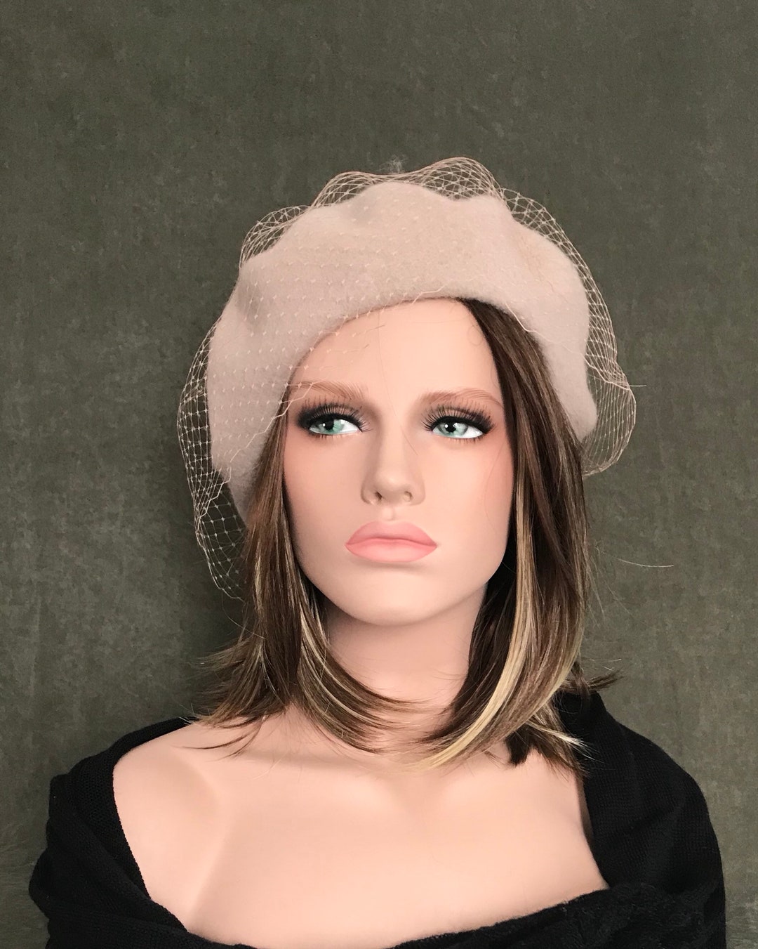 Paris Beige Beret. Women's Hat. Winter Hat. Wool Beret With Veil ...