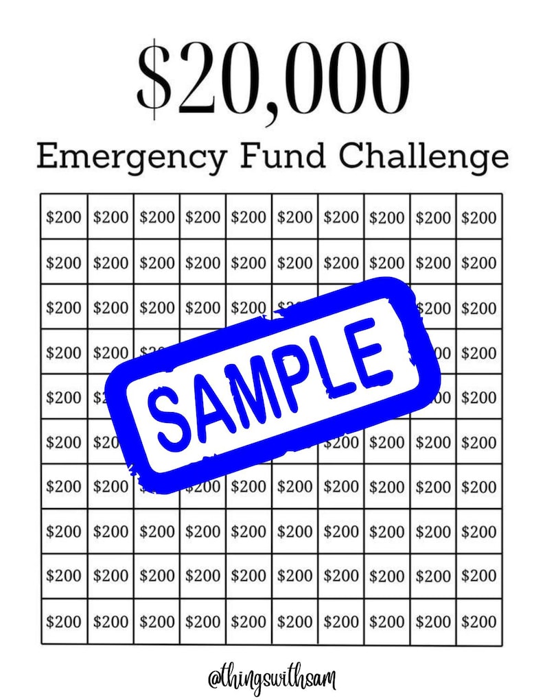 20k Emergency Fund Challenge Printable - Etsy