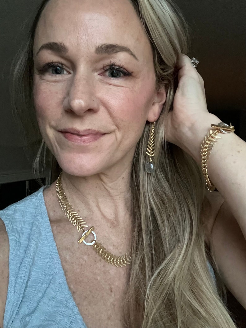 Matte Gold Fishbone Chain Necklace, Mixed Metal Toggle Clasp - Etsy