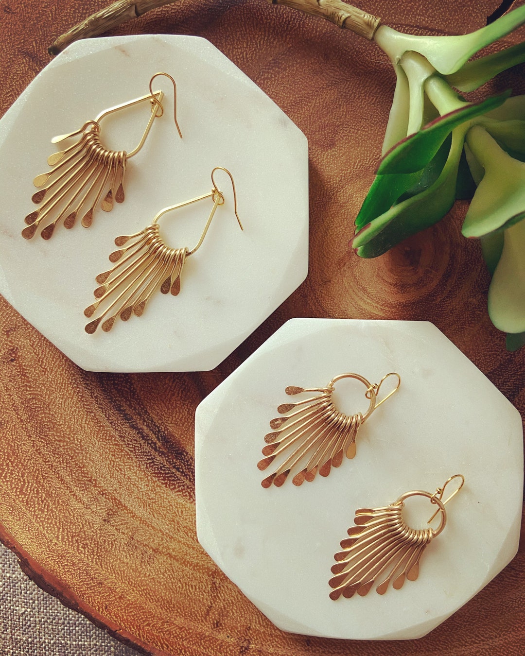 Metal Fringe Earrings / Teardrop Earrings / Circle Earrings / Gold ...