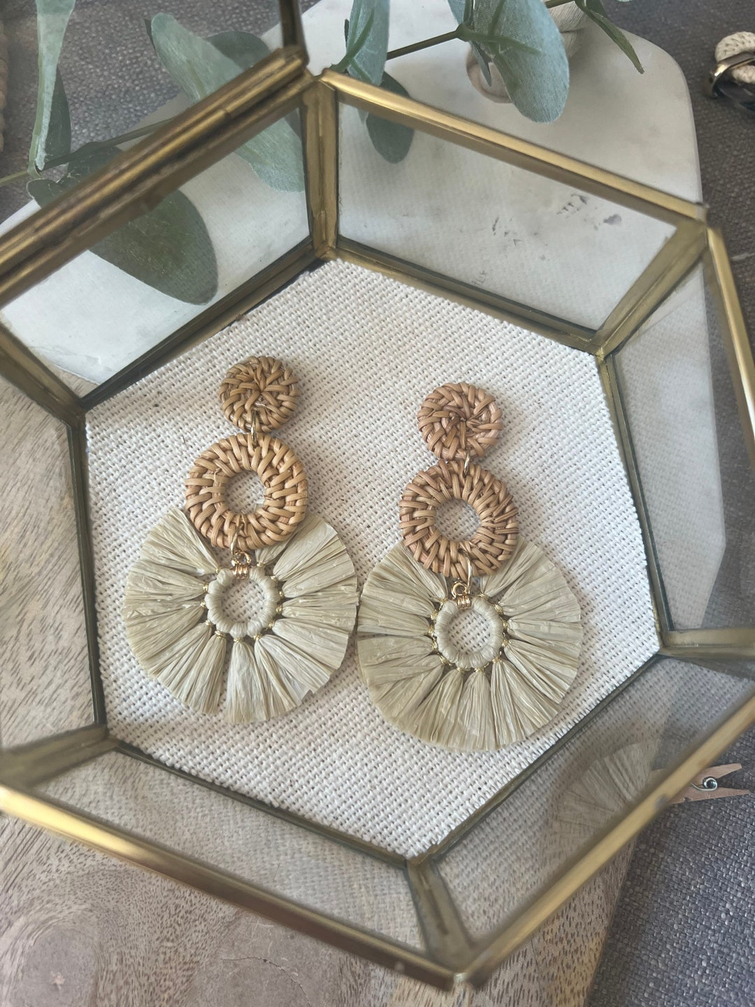 Rattan & Raffia Earrings / Rattan Circles Earrings / Colorful Earrings ...