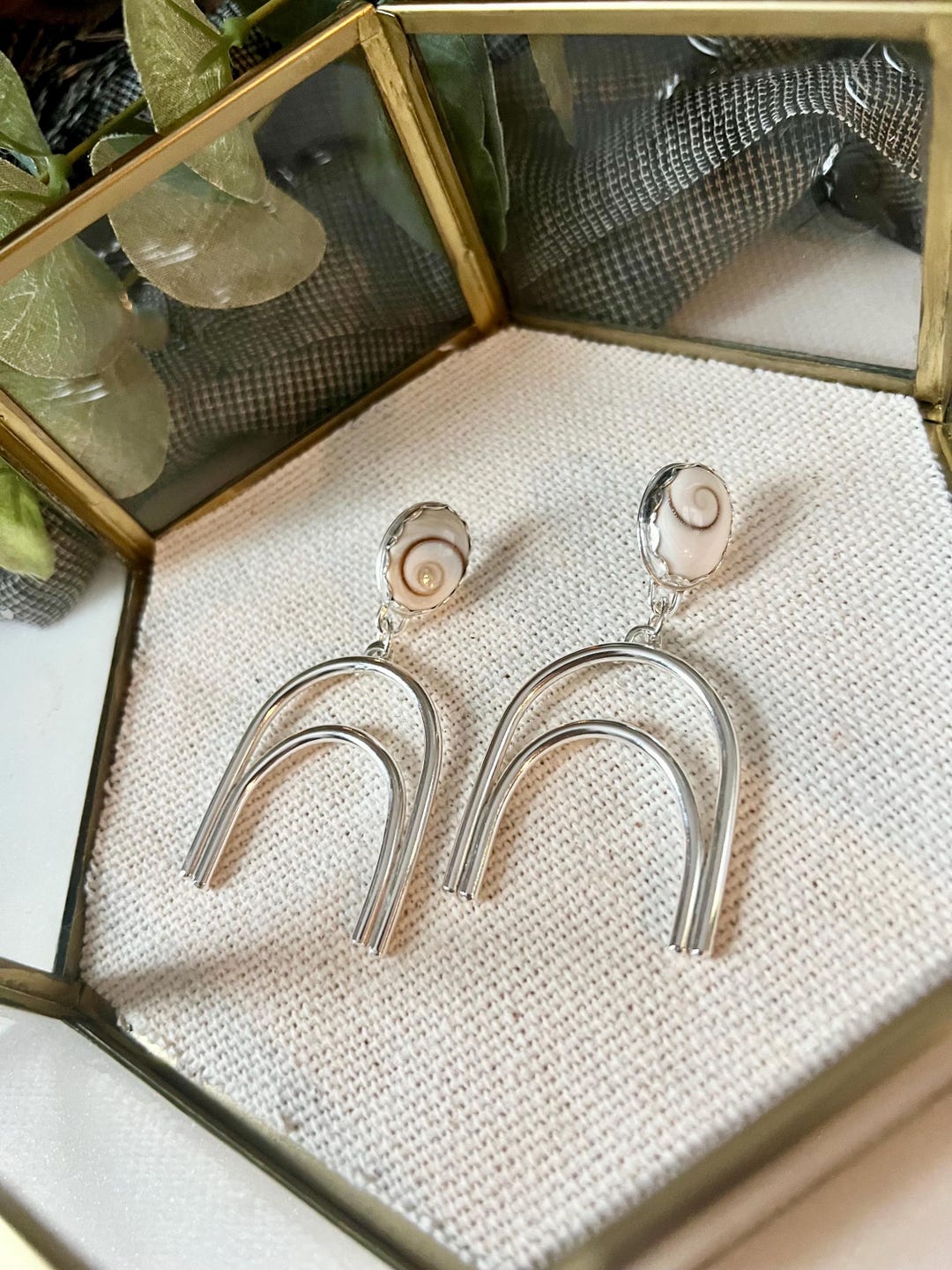 STERLING & STONE / White Shell and Sterling Silver Arch Earrings / Hand ...