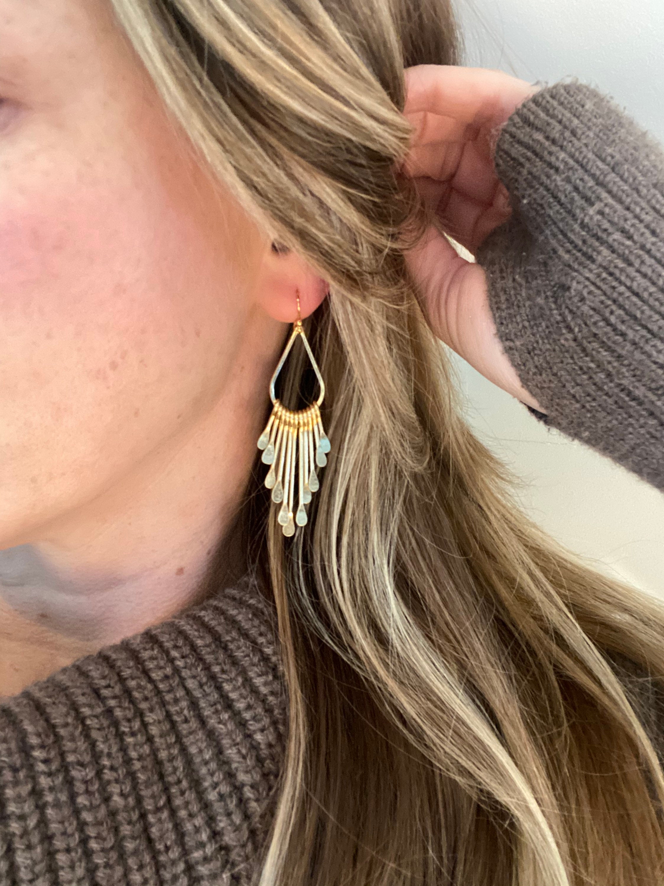 Metal Fringe Earrings / Teardrop Earrings / Circle Earrings / Gold ...