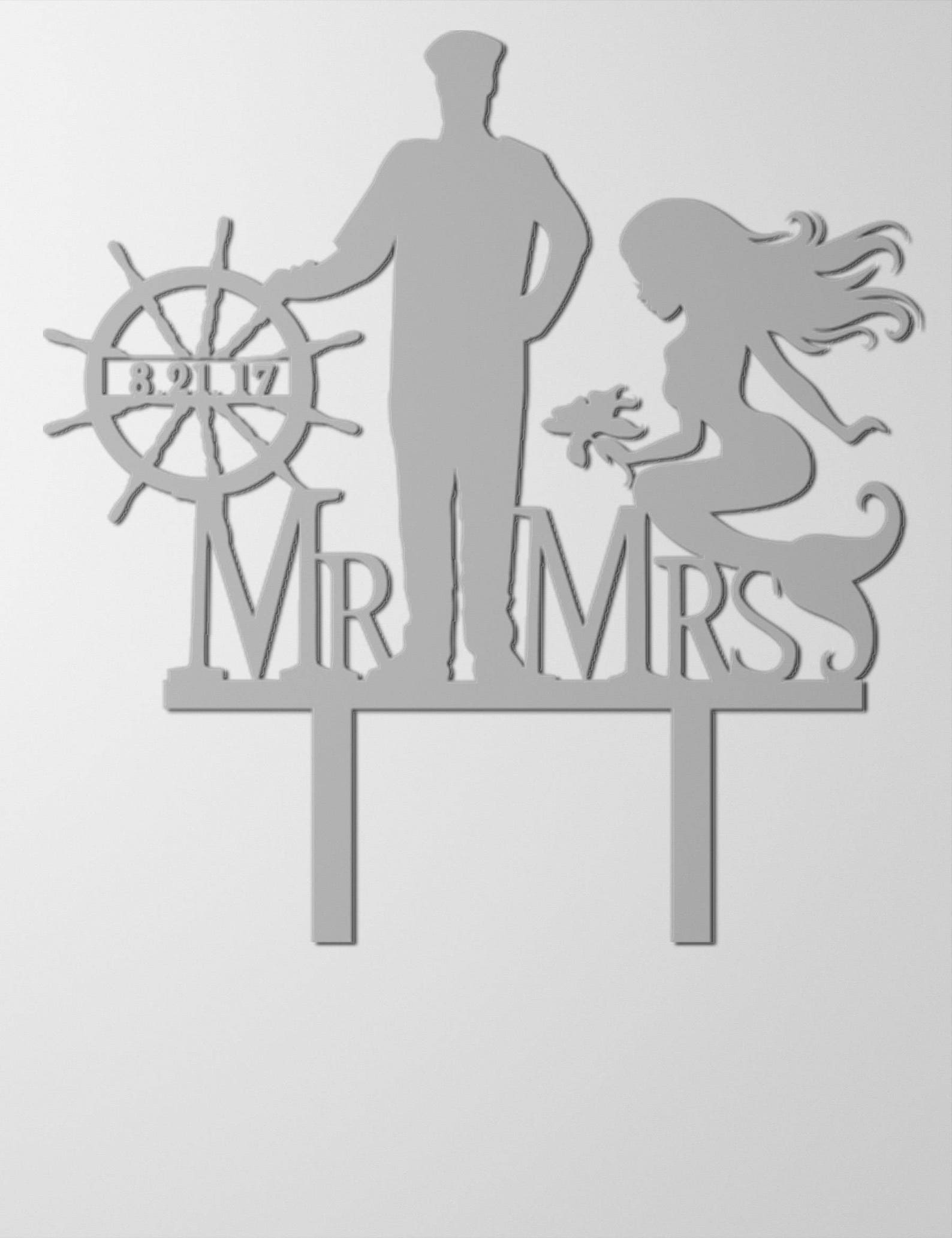 Captain and Mermaid Cake Topper Mr and Mrs Destination - Etsy
