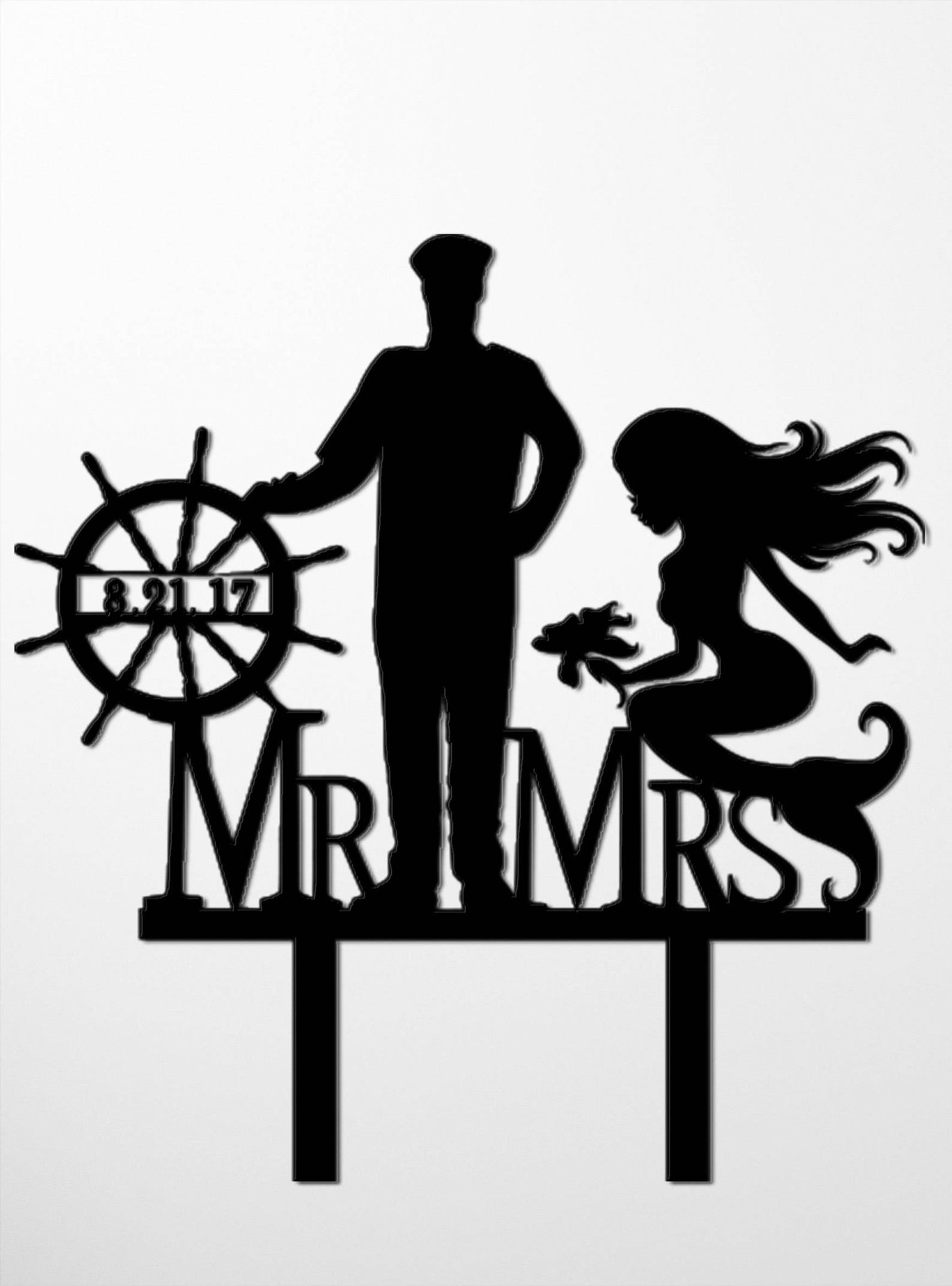 Captain and Mermaid Cake Topper Mr and Mrs Destination - Etsy