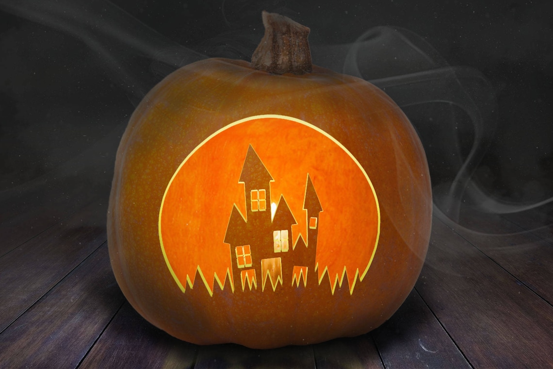 Haunted House Pumpkin Carving Stencil Printable - Etsy