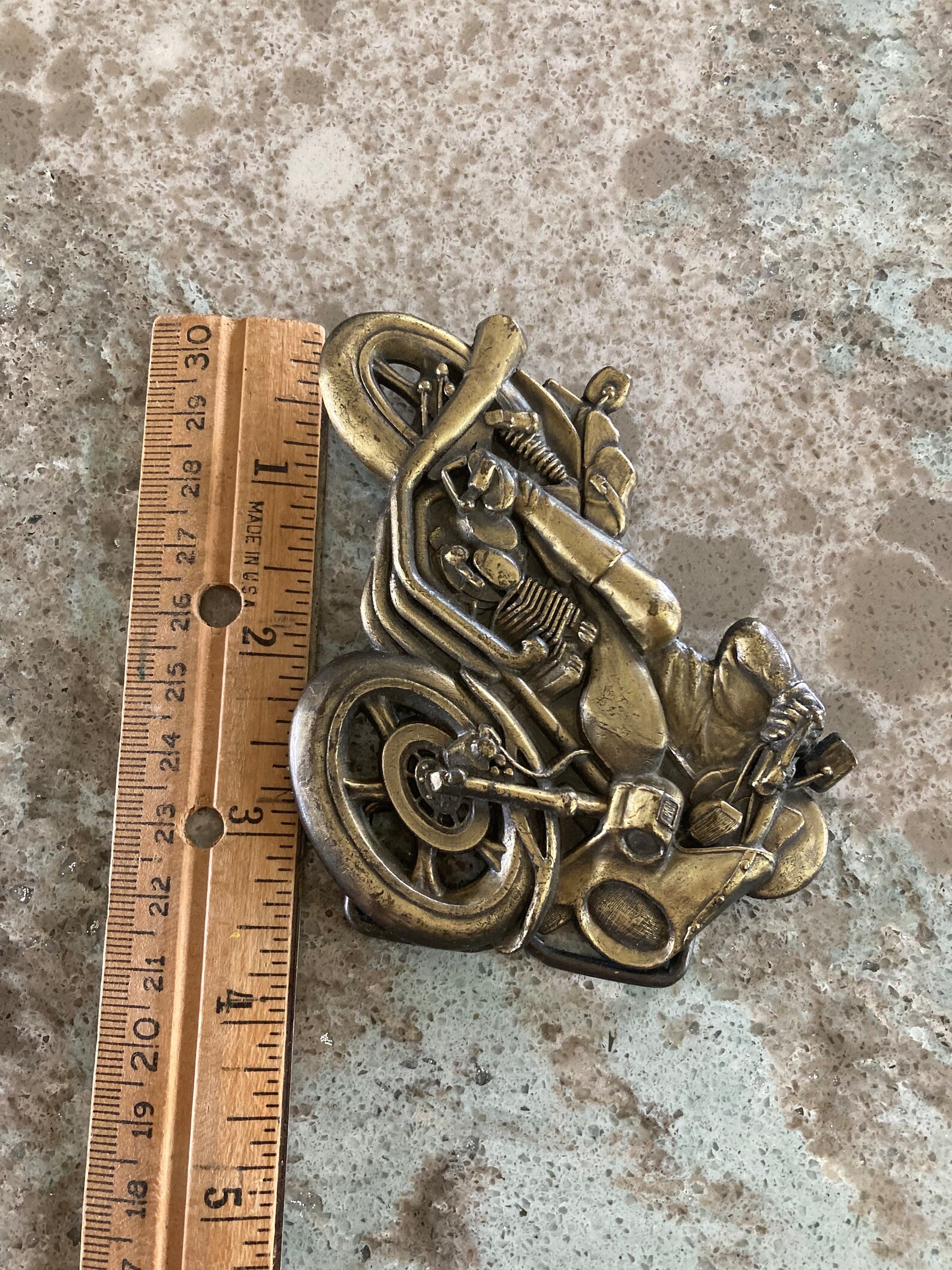 Vintage Motorcyclist’s Belt Buckle With Embossed Brassy Details #4168 ...