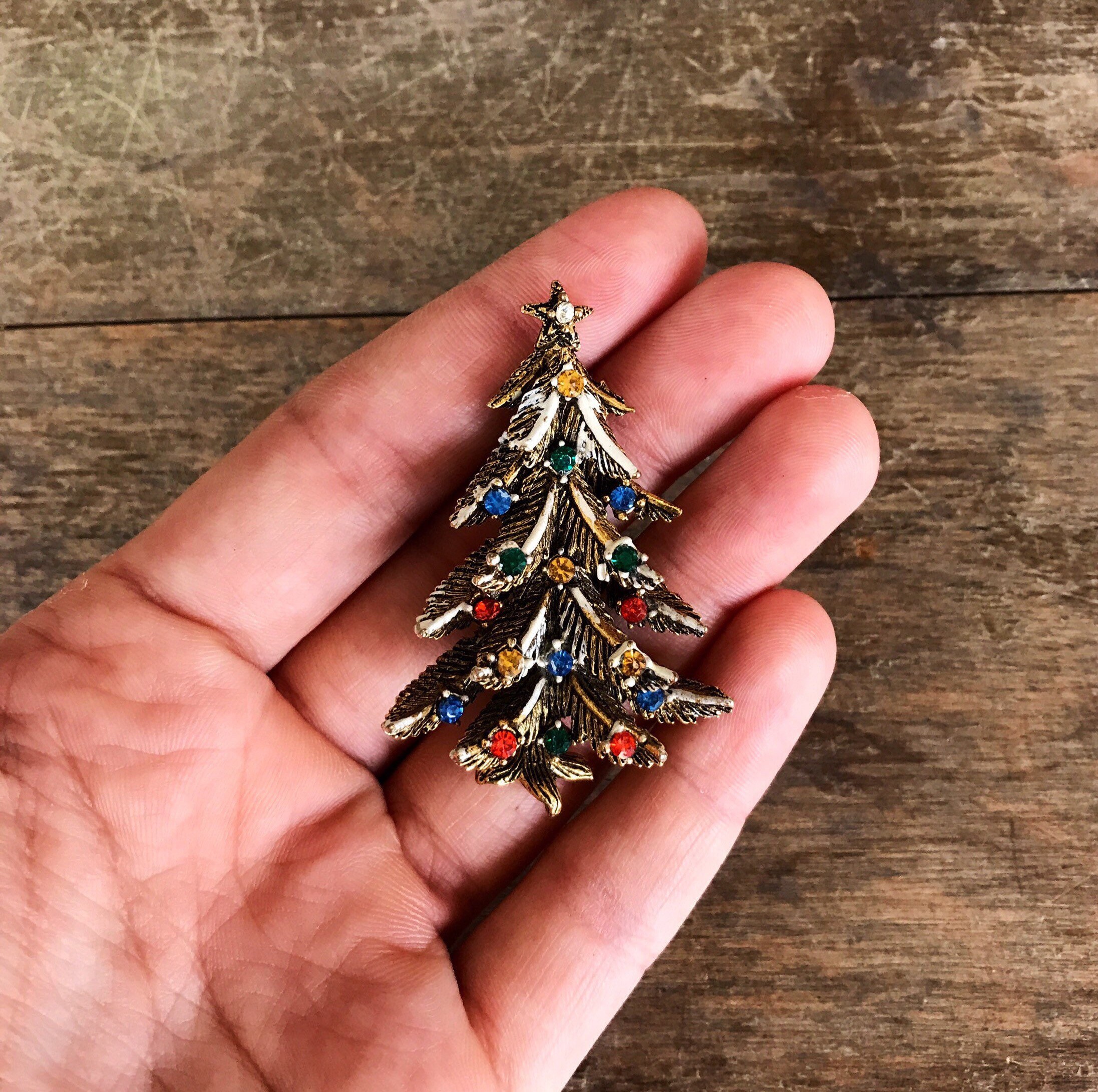 Sweet Vintage Art Christmas Tree Brooch With Orange Yellow - Etsy UK