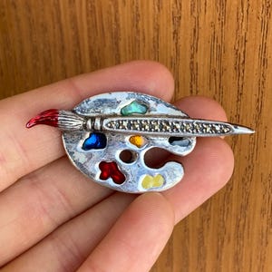 Vintage Sterling Painter’s Pallete Brooch With Enameled Paint Colors ...