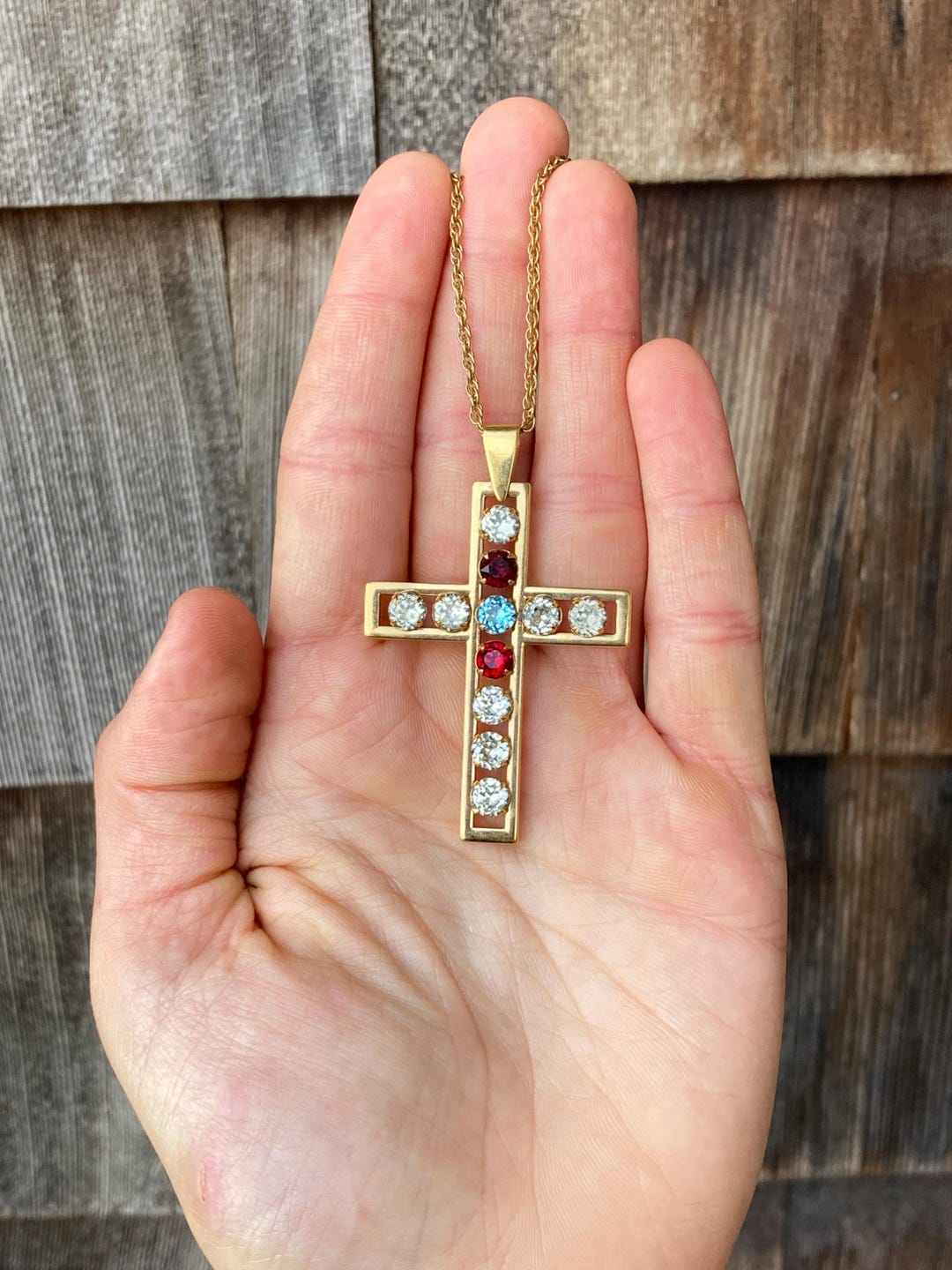 Vintage 12K GF Van Dell Cross Pendant Necklace With Clear and Colored ...