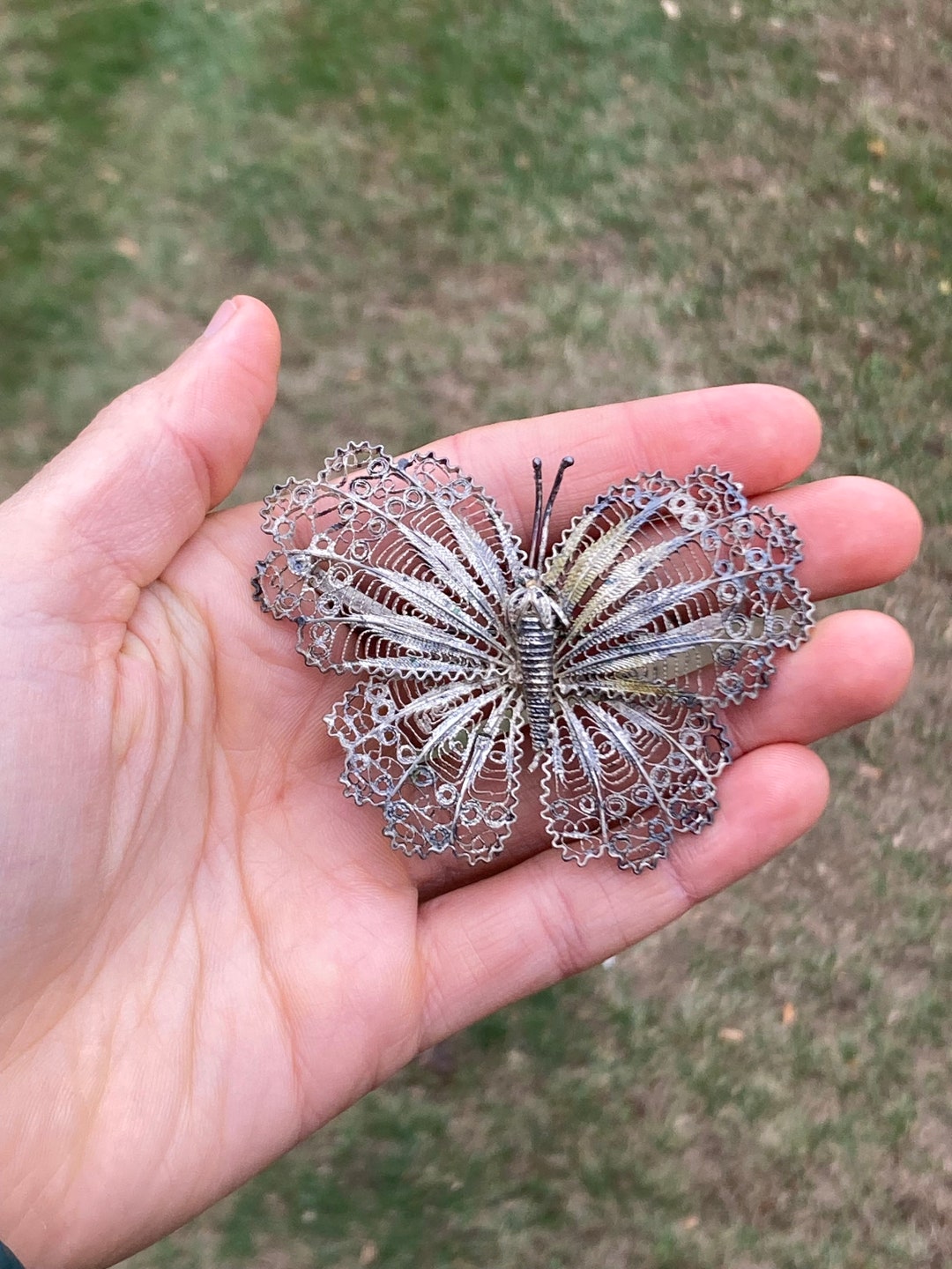 Large Vintage Silver Filigree Butterfly Brooch With Detailed Wings ...