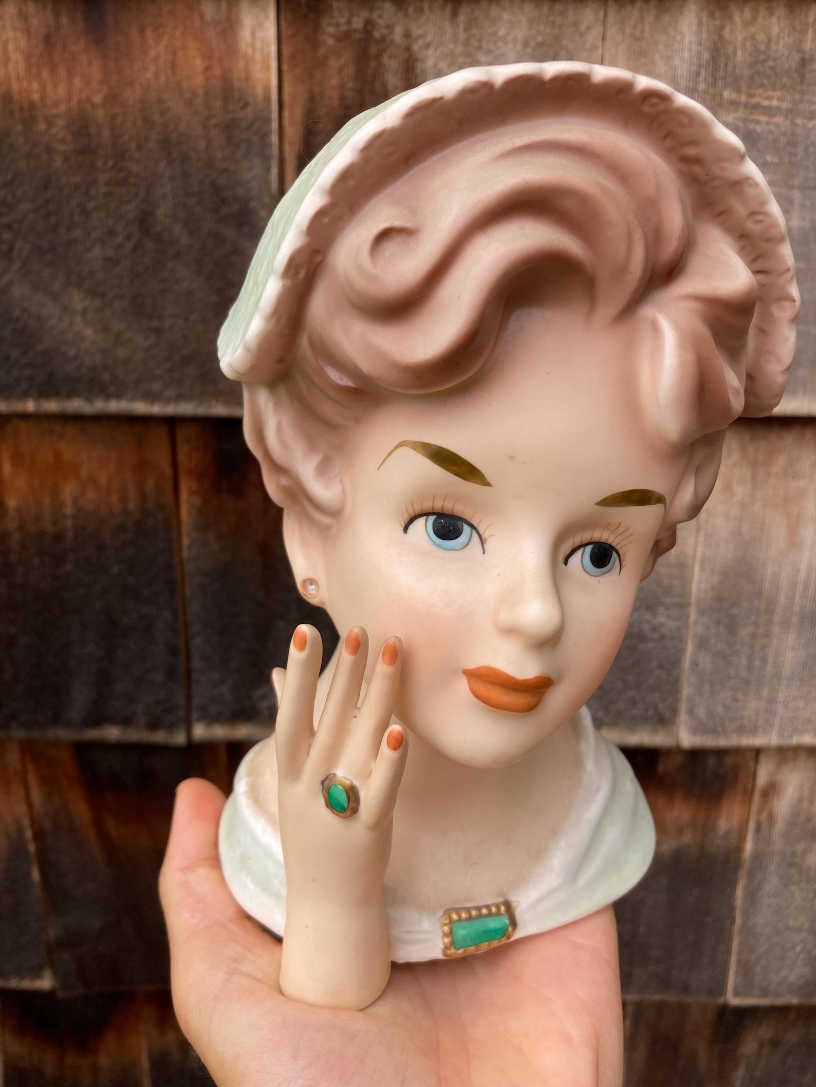 Vintage Relpo ‘K1402’ Head Vase of Demure Woman With Painted Nails and ...