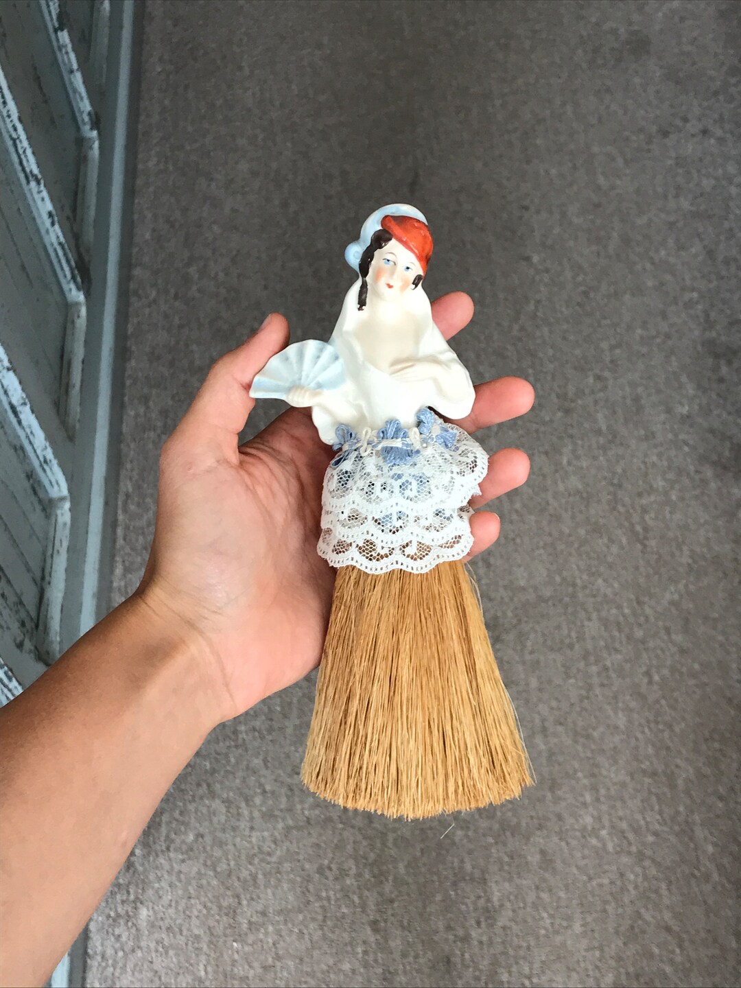 Vintage Half Doll Whisk Broom With Beautiful Porcelain Woman Top and ...