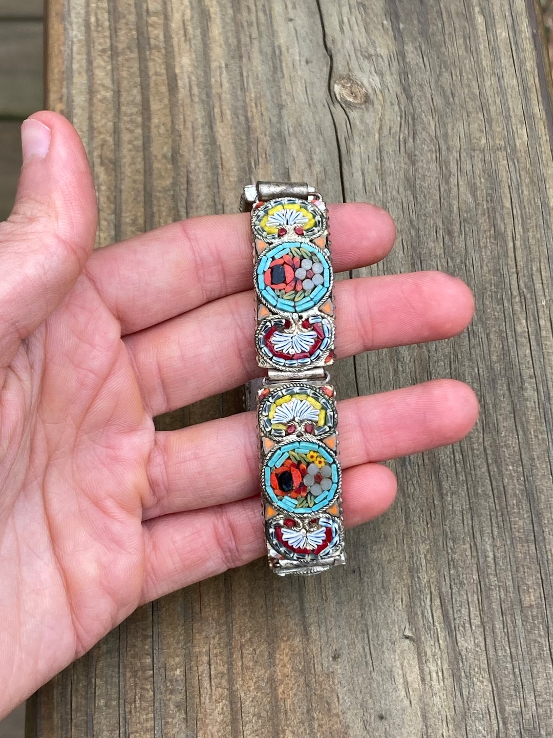 Vintage Micro Mosaic Bracelet With Wide Rectangular Segments and ...