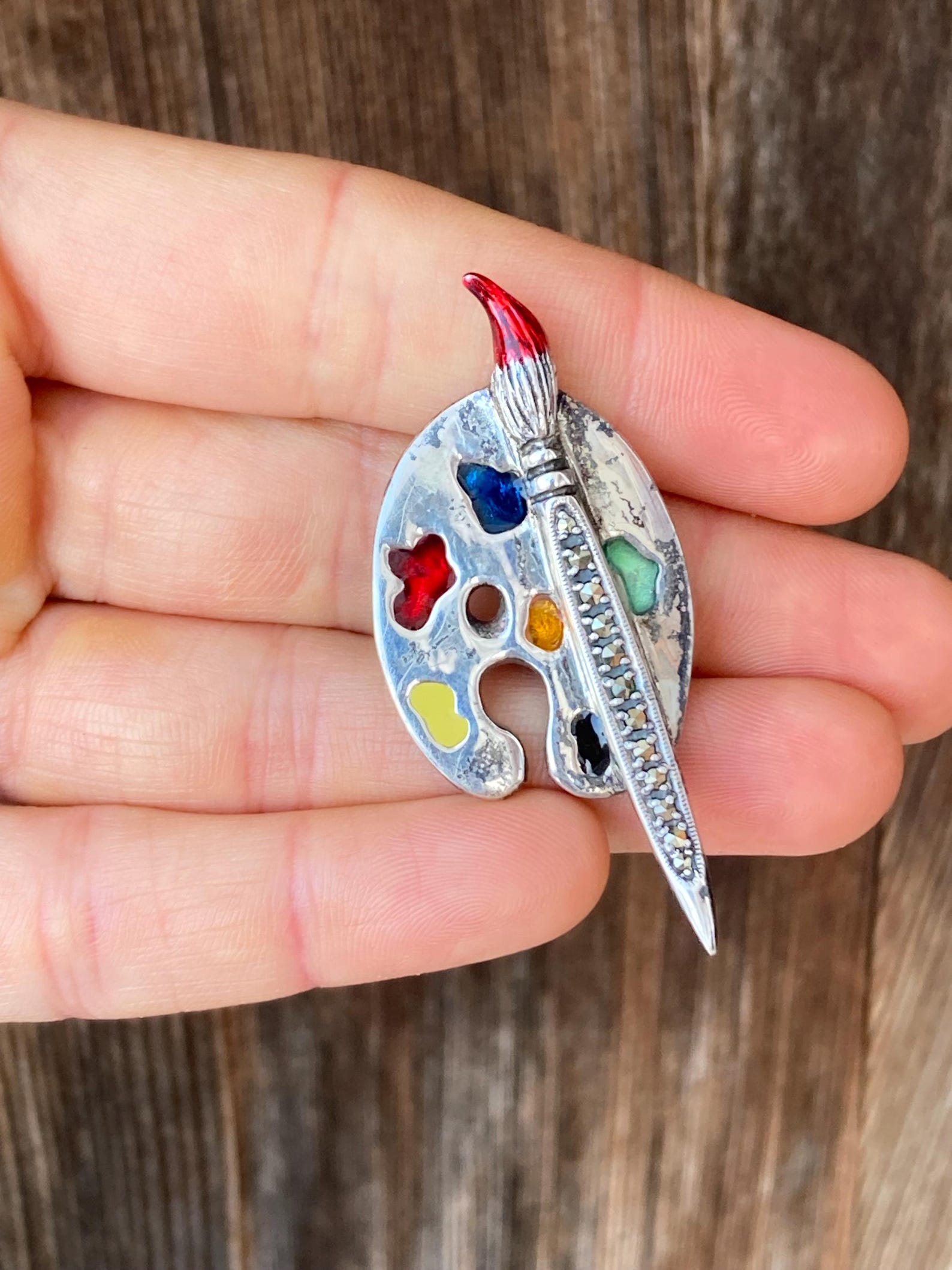 Vintage Sterling Painter’s Pallete Brooch With Enameled Paint Colors ...