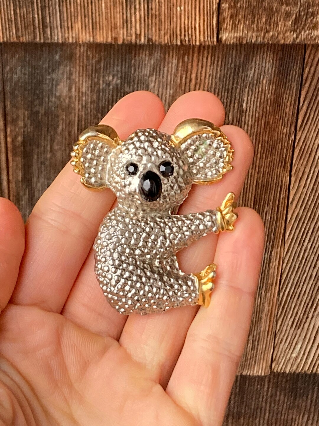 Vintage Costume Jewelry Koala Brooch With Textured Silver Toned Fur ...