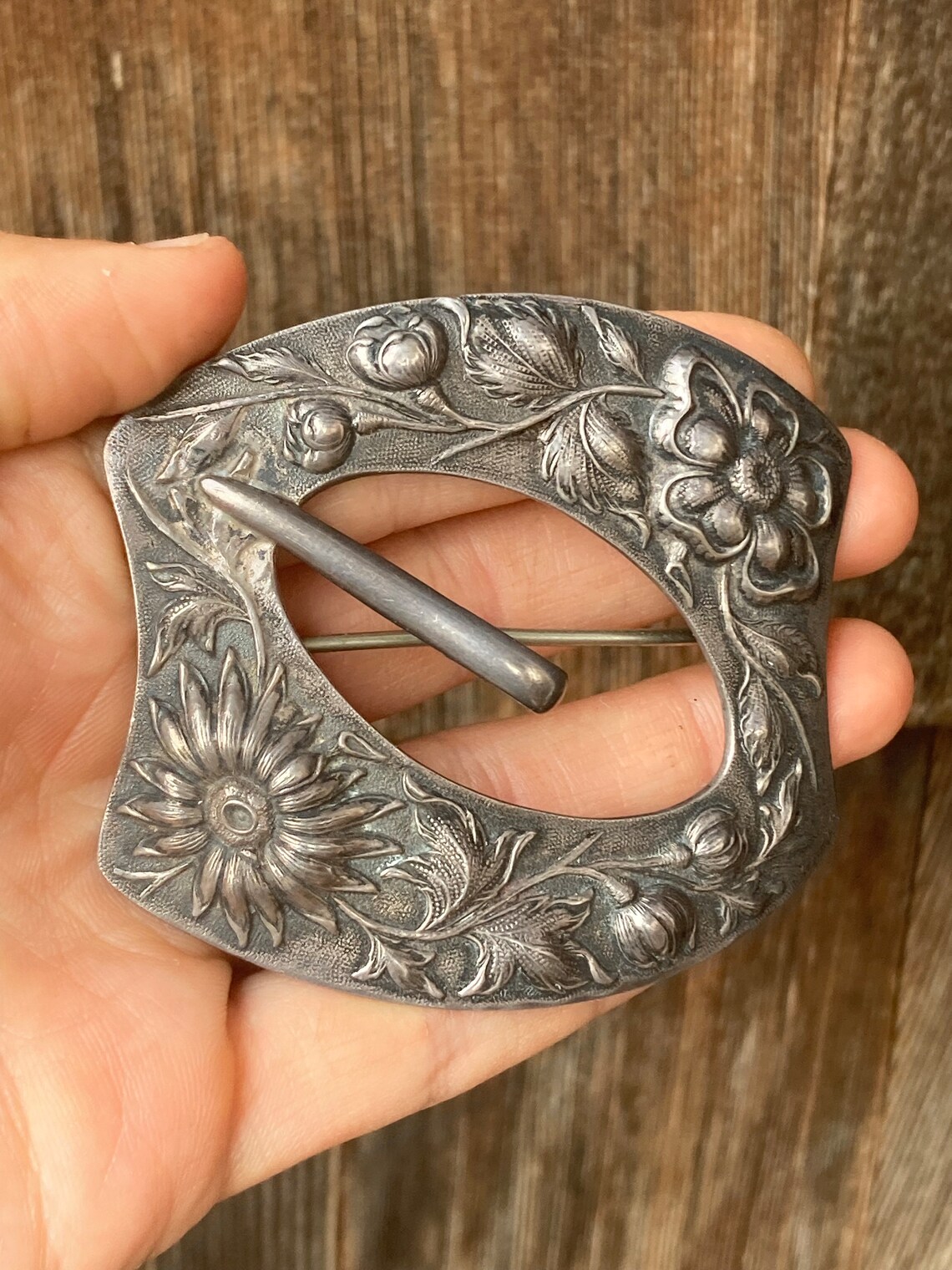 Vintage Art Nouveau Style Steiff Sterling Repousse Sash Buckle Brooch ...