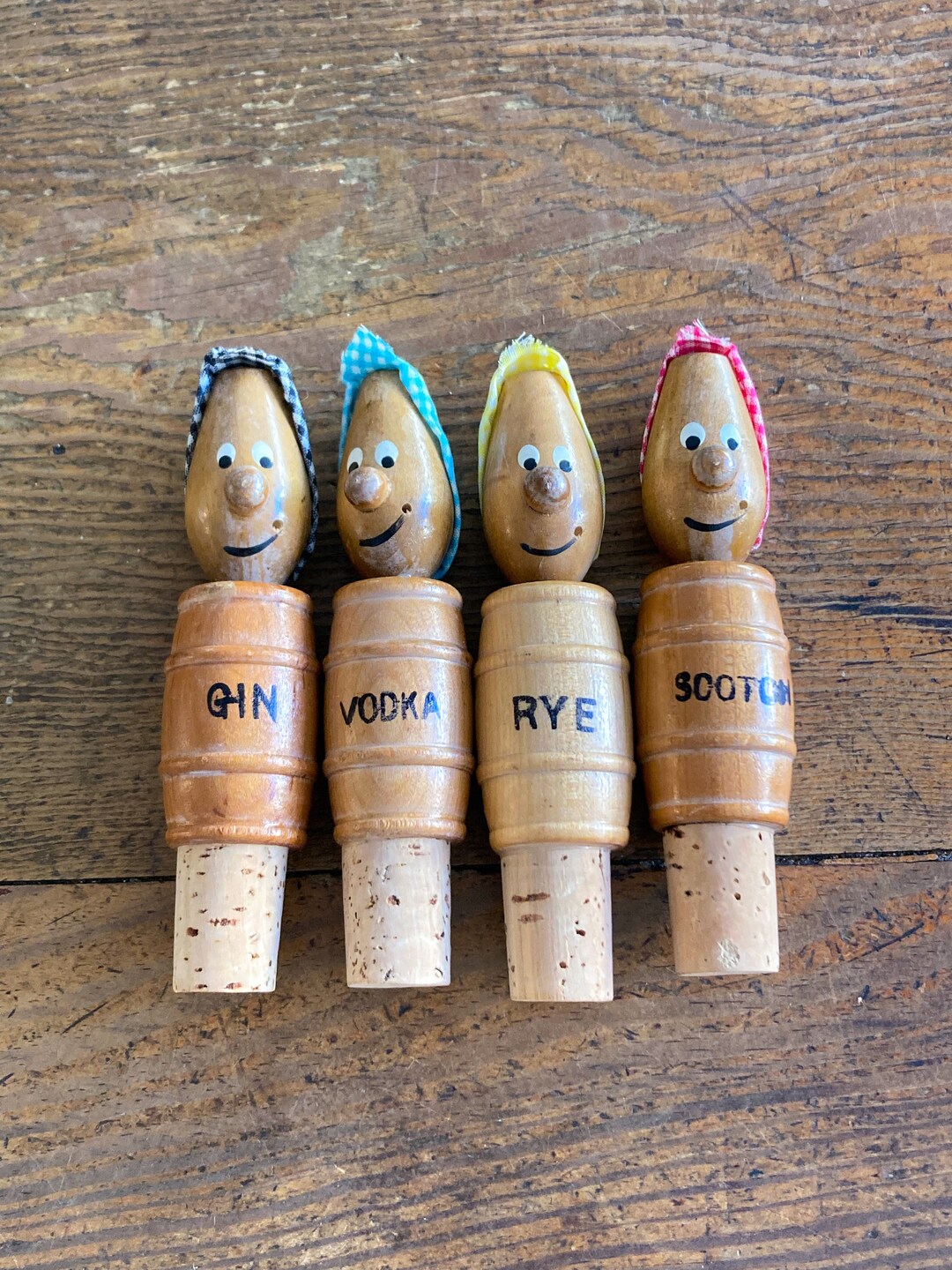 Vintage Comical Cork Set With Wooden Barrels and Women in Handkerchiefs ...