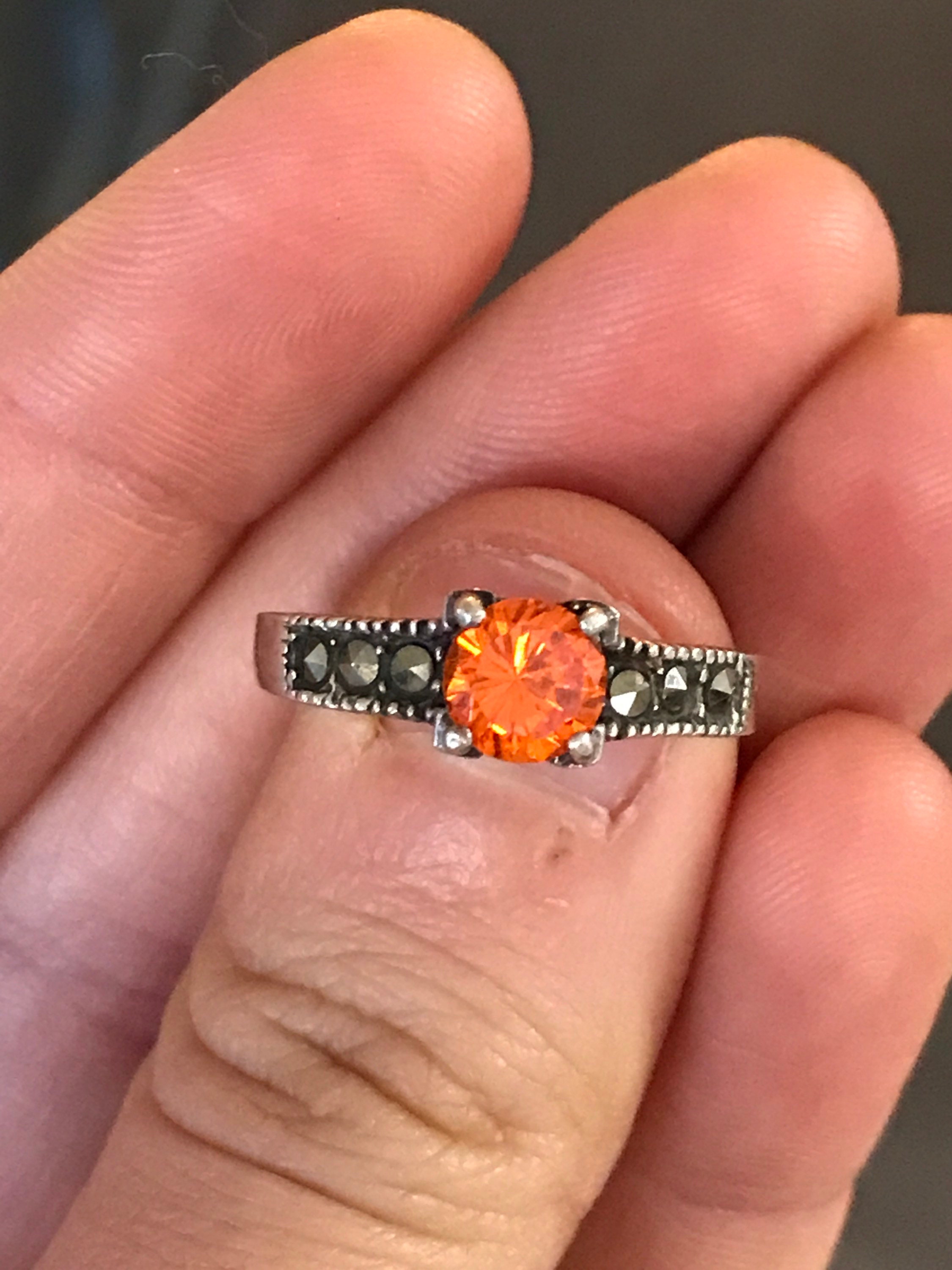 Vintage Size 9 1/4 Sterling Ring With Brilliant Orange Vintage Size 9 1/4 Sterling Ring With Brilliant Orange
