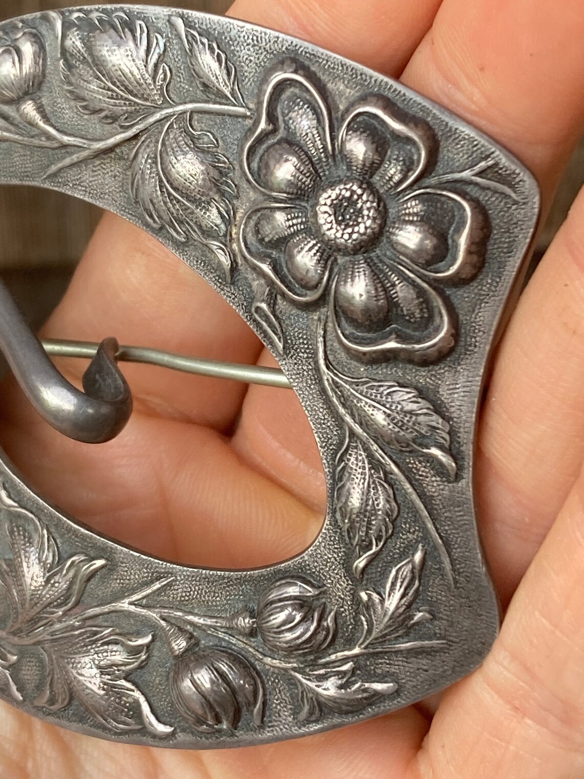 Vintage Art Nouveau Style Steiff Sterling Repousse Sash Buckle Brooch ...
