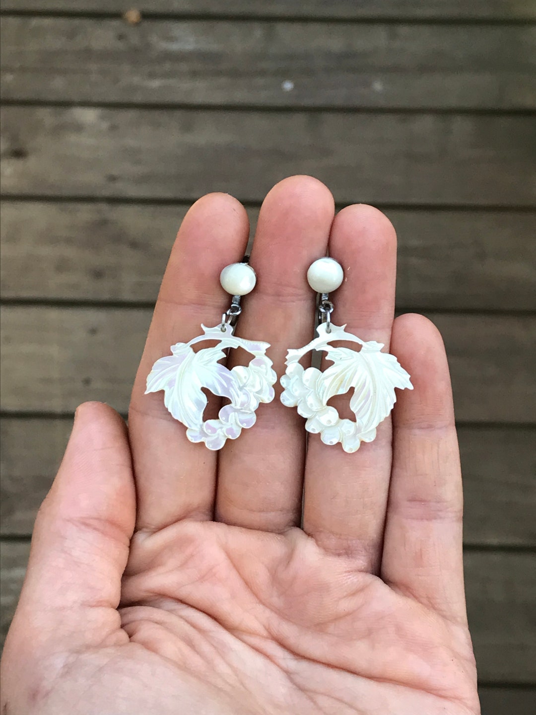Vintage Carved Mother of Pearl Screw-back Earrings With Grape Cluster ...