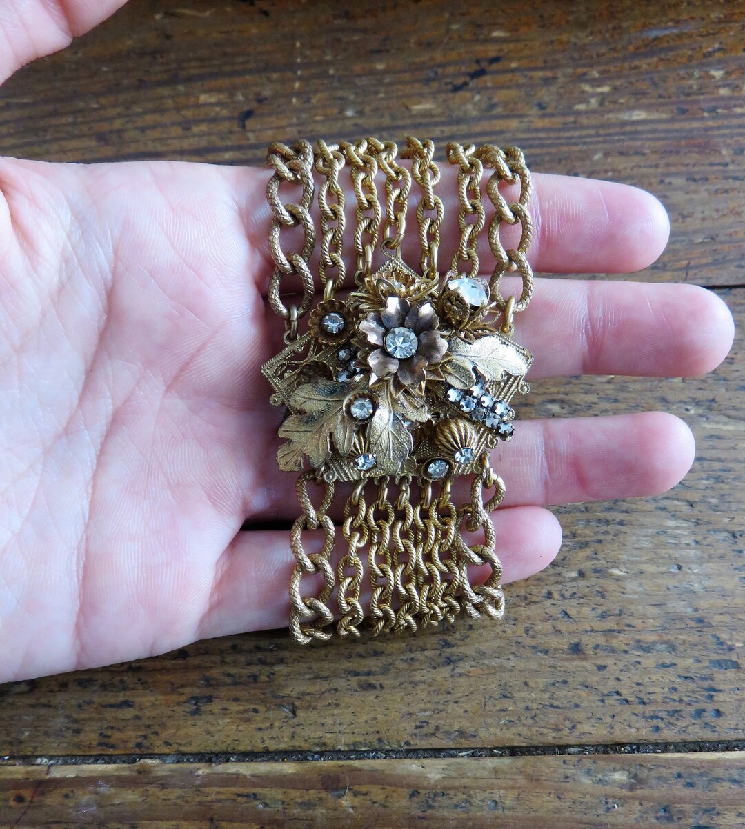 Unique Vintage Bracelet by Eugene With Thick Gold Toned Chained Band ...