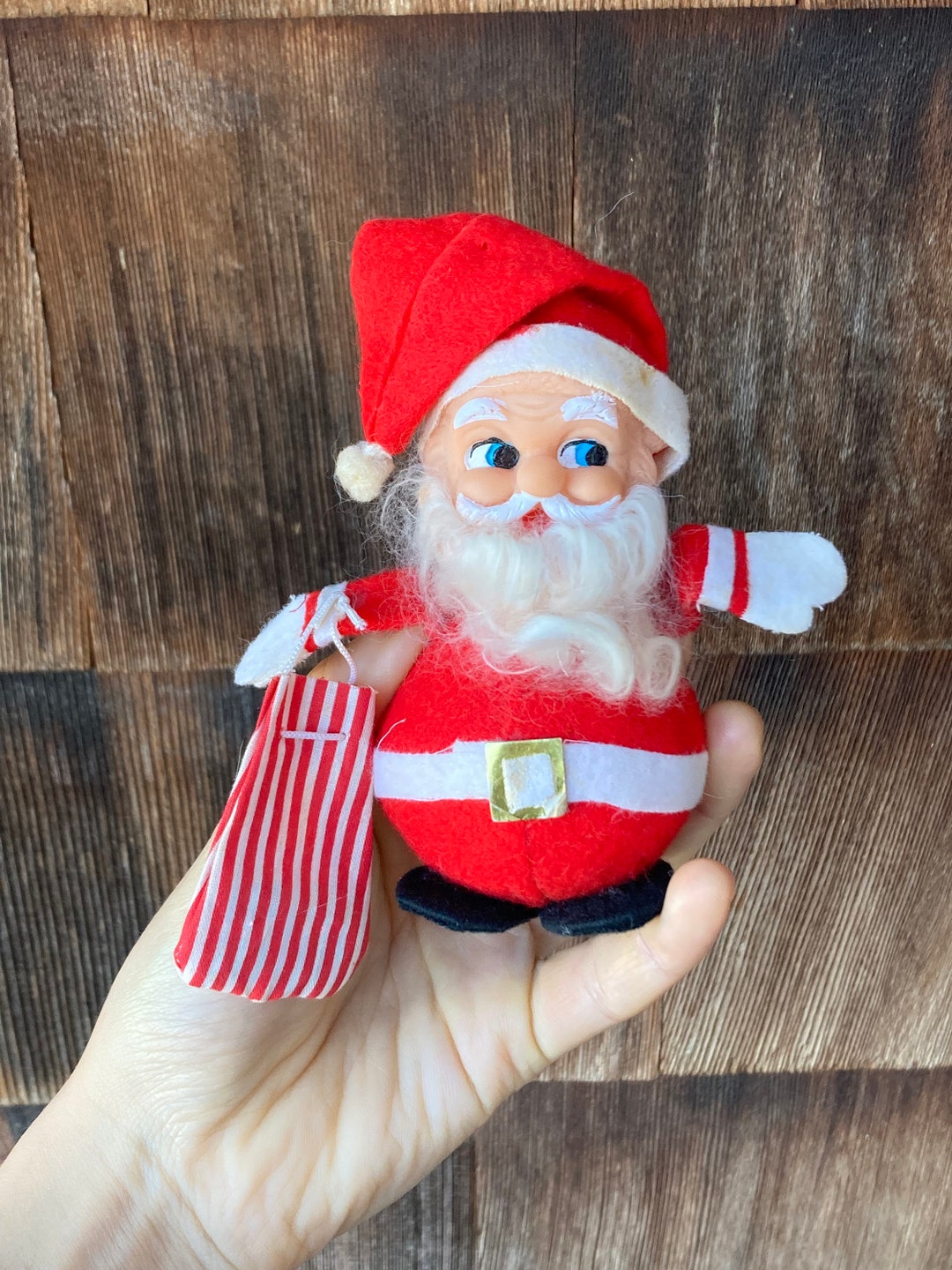 Cute Vintage Santa Figure With Round Belly, Red Felt Suit, Painted ...