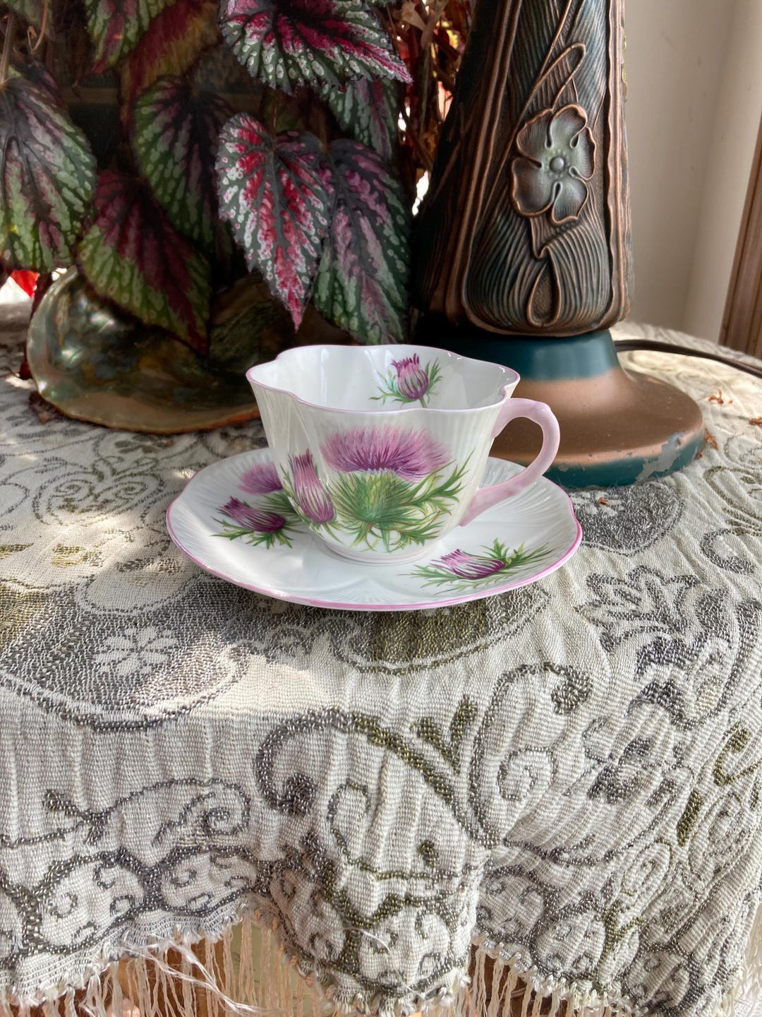 Vintage Shelley Fine Bone China ‘thistle’ Cup and Saucer With Scalloped ...