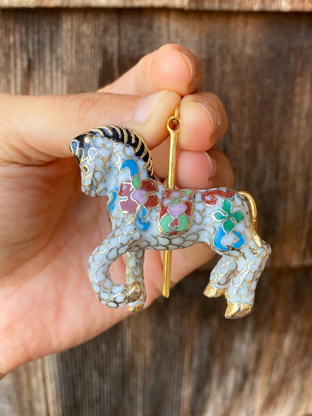 Vintage Enamel Cloisonné Carousel Horse Pendant Charm With Colorful ...
