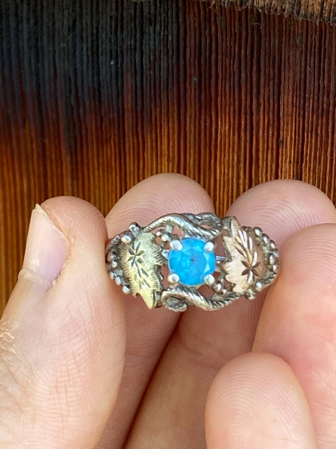 Vintage Size 7 1/4 Black Hills Gold Sterling Ring With Two Leaves ...